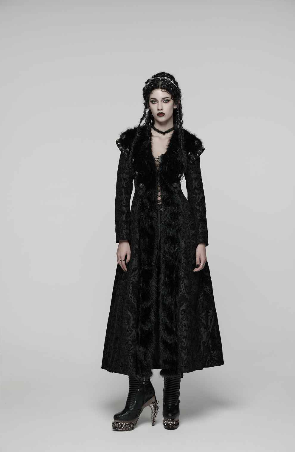 Punk Rave Goth Gorgeous Plush Coat – Dramatic Full-Length Black Winter ...