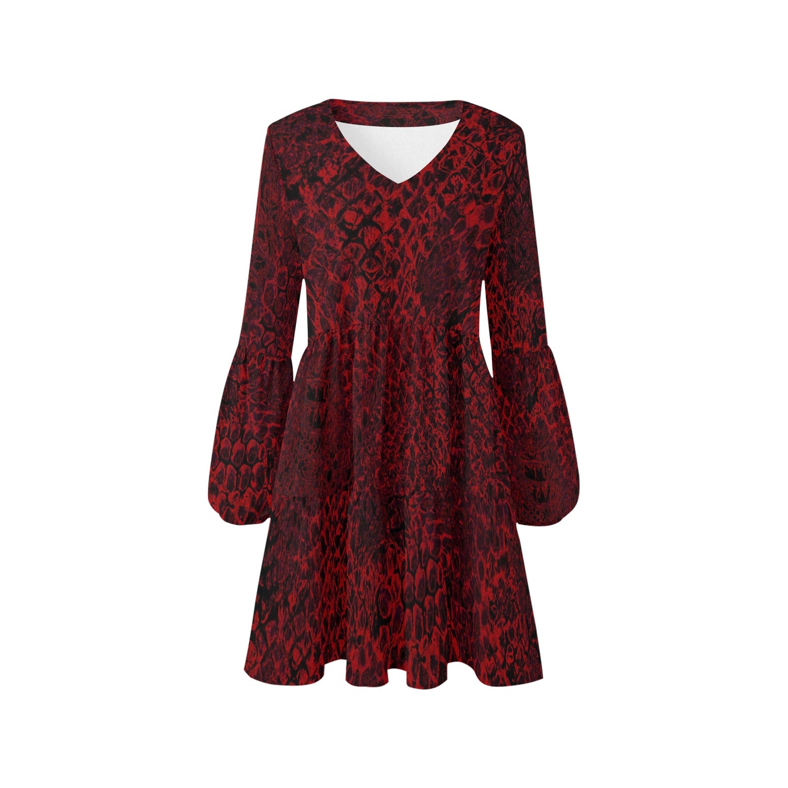 ANTIBrand Bloodscale Tiered Mini Dress | Gothic V Neck Lantern Sleeve ...