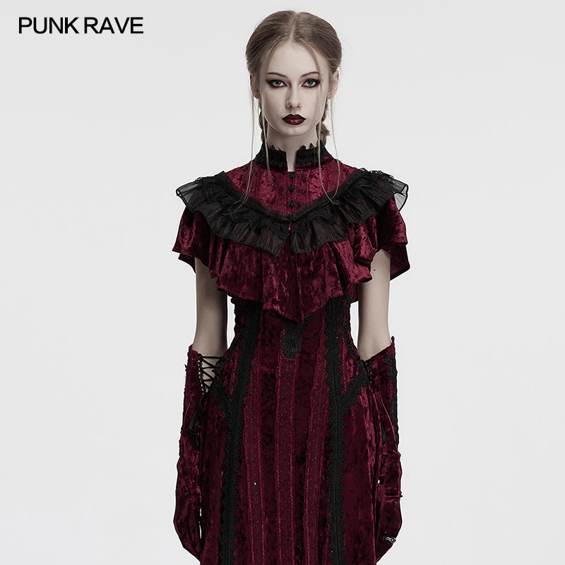 Punk Rave Crimson Velvet Ruffle Goth Shawl In Crimson