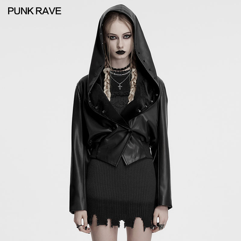 Punk Rave Hooded Faux Leather Goth Jacket