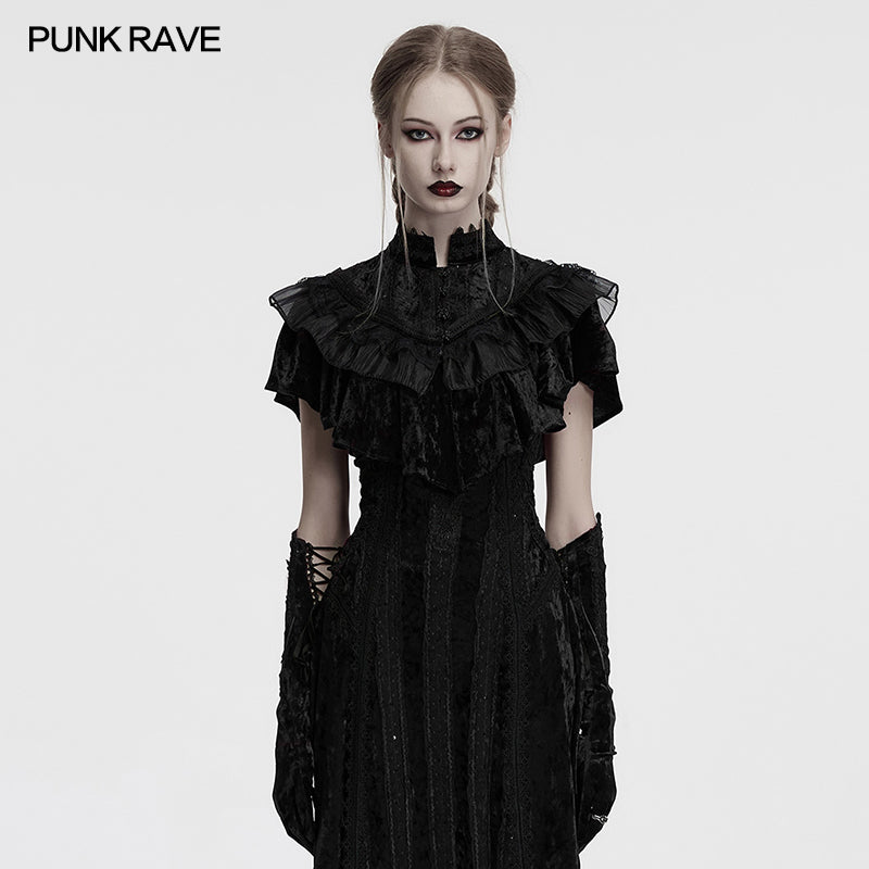 Punk Rave Black Velvet Ruffle Goth Shawl