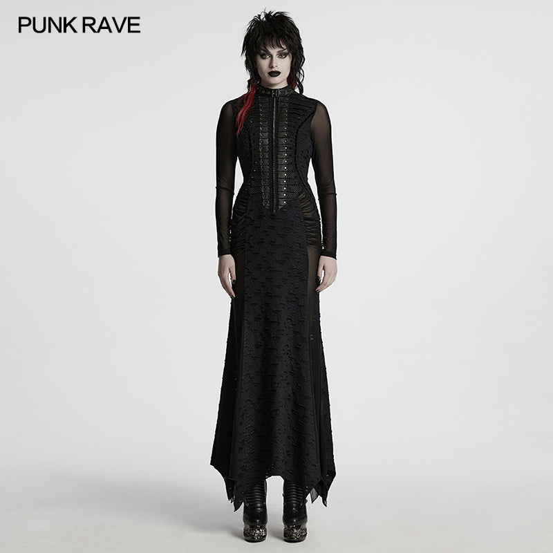 Punk Rave Black Spinal Lace Maxi Dress
