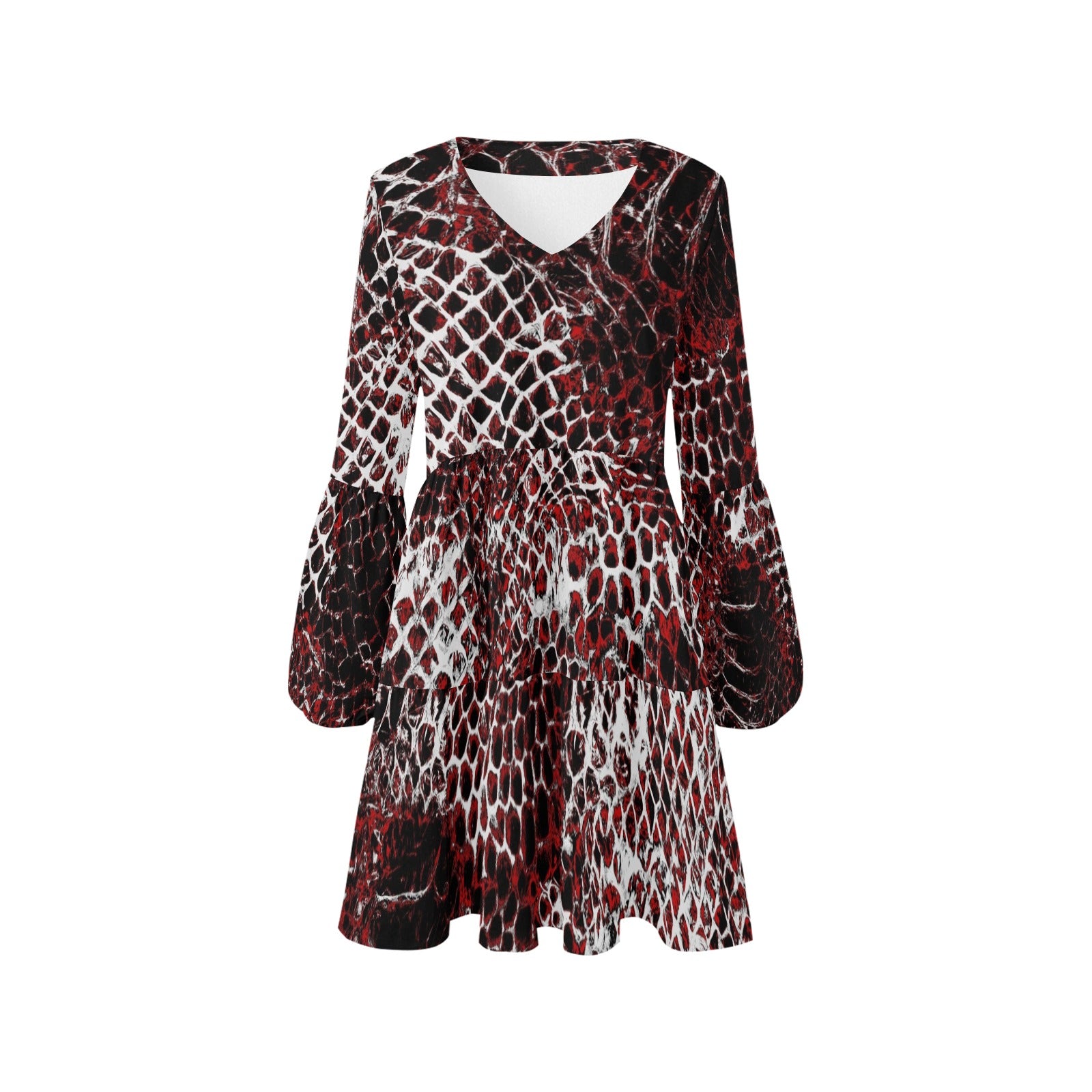 ANTIBrand Basilisk Skin Tiered Mini Dress | Gothic V Neck Lantern ...