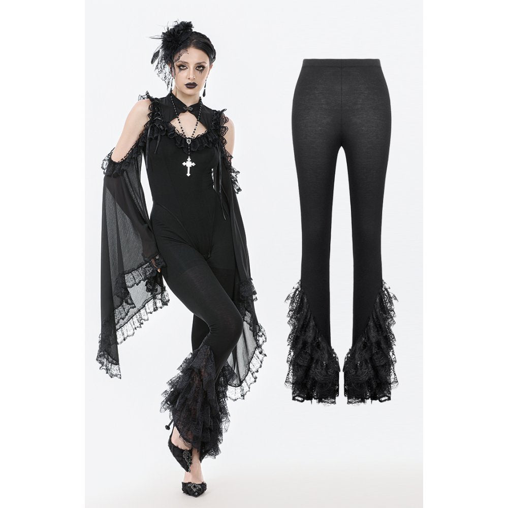 Dark in Love Goth Flare Leggings with Lace Frills - Sizes 8 to 22