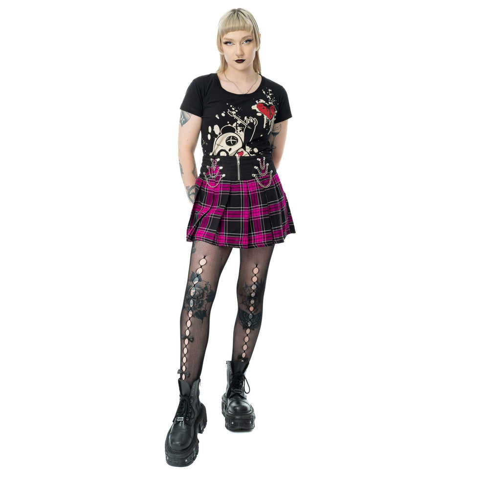 Heartless Nixie Skirt Black Dark Pink Check | Gothic Punk Pleated Skirt ...