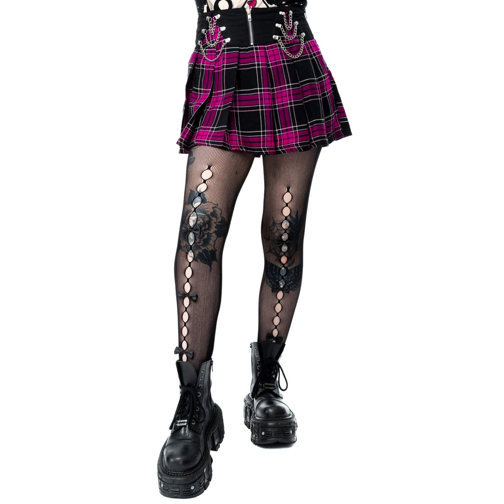 Heartless Nixie Skirt Black Dark Pink Check | Gothic Punk Pleated Skirt ...