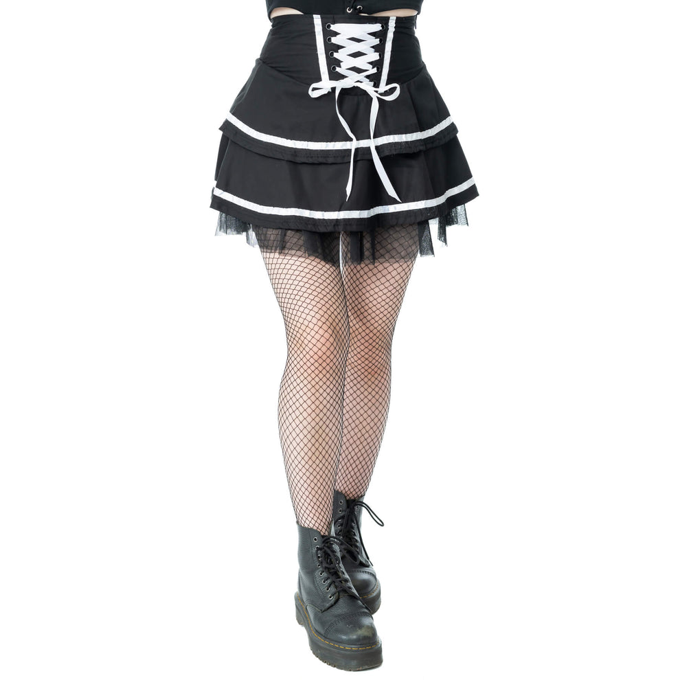 Poizen Industries Phantom Waltz Skirt Black White | Gothic Lace-Up ...