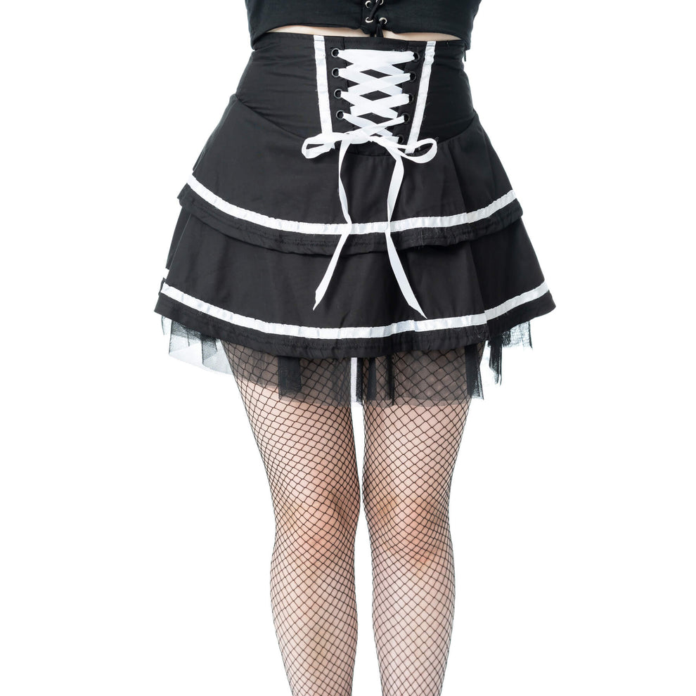 Poizen Industries Phantom Waltz Skirt Black White | Gothic Lace-Up ...