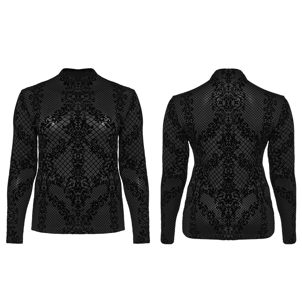 Evonne Gothic Flocked Long Sleeve Top - Punk Rave | Kate's Clothing