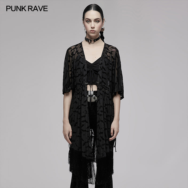 Punk Rave Bat Moon Velvet Flocked Kimono